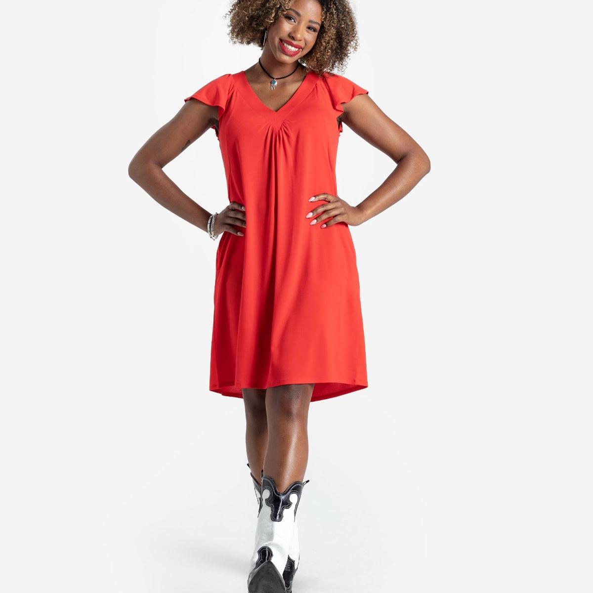Chaylin Ruffle Sleeve V-Neck Dress – lularoe